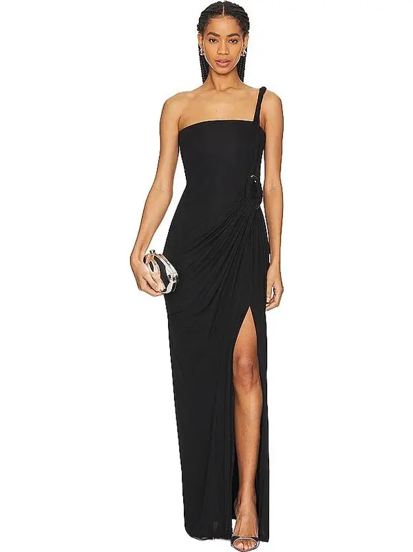 Simkhai Sone Twisted One Shoulder Gown - Black