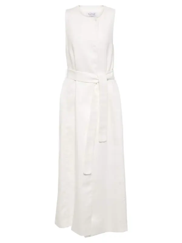 Max Mara Aureo Linen Twill Midi Wrap Dress - White