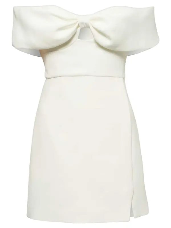 SELF-PORTRAIT Bow-detail Off-shoulder Crêpe Minidress - White
