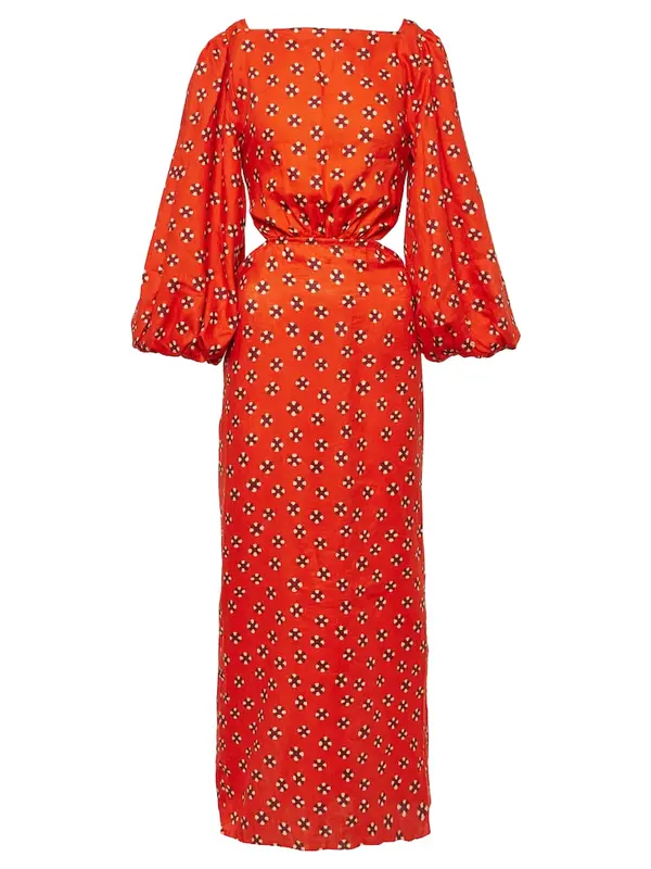 Johanna Ortiz Printed Linen Midi Dress - Red