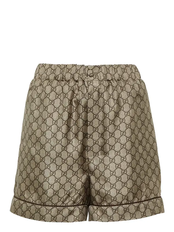 Gucci Gg Printed Silk Twill Shorts - Brown