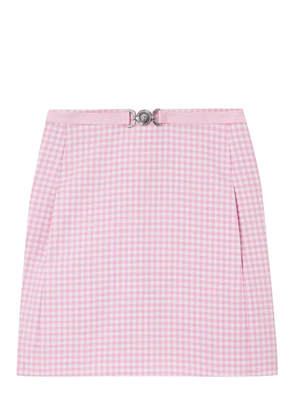 Versace Belted Checked Wool Mini Skirt - Pink