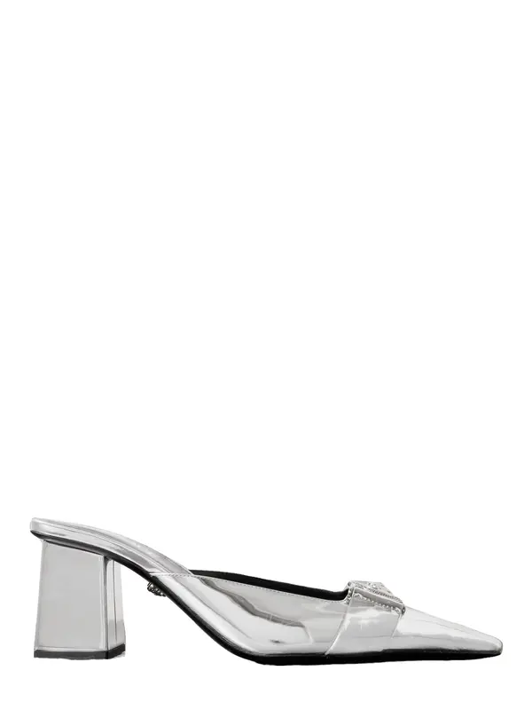 Versace Embellished Mirrored-leather Mules - Silver