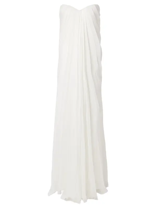 Alexander McQueen Strapless Draped Silk-chiffon Gown - White