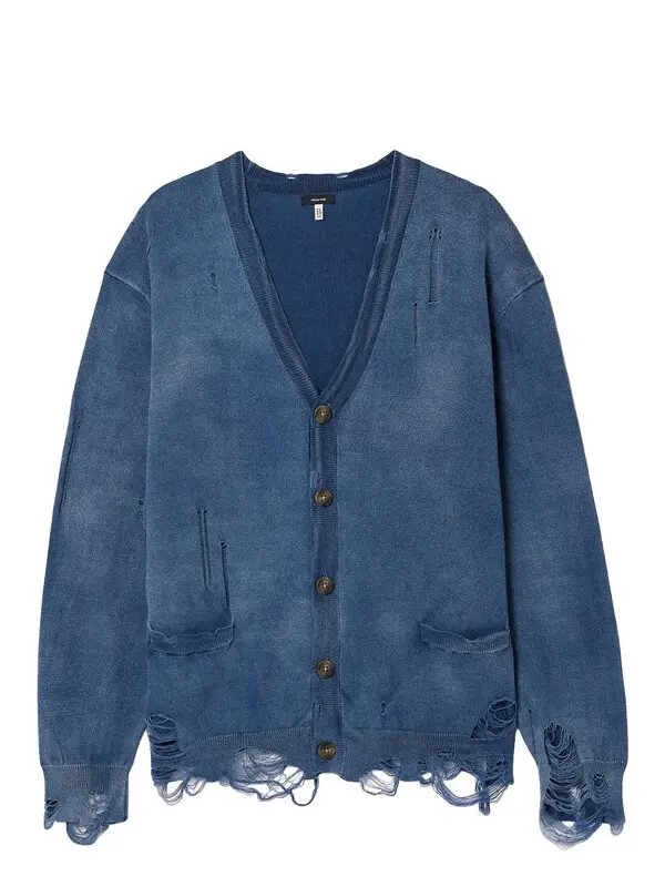 R13 Distressed Cotton Cardigan - Blue