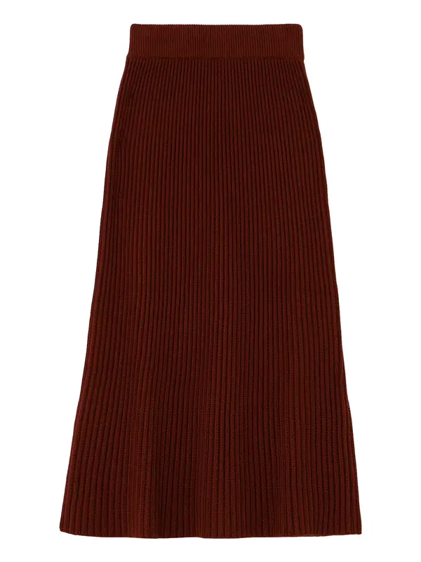 Loro Piana Ikeda Ribbed Silk And Cotton-blend Midi Skirt - Red