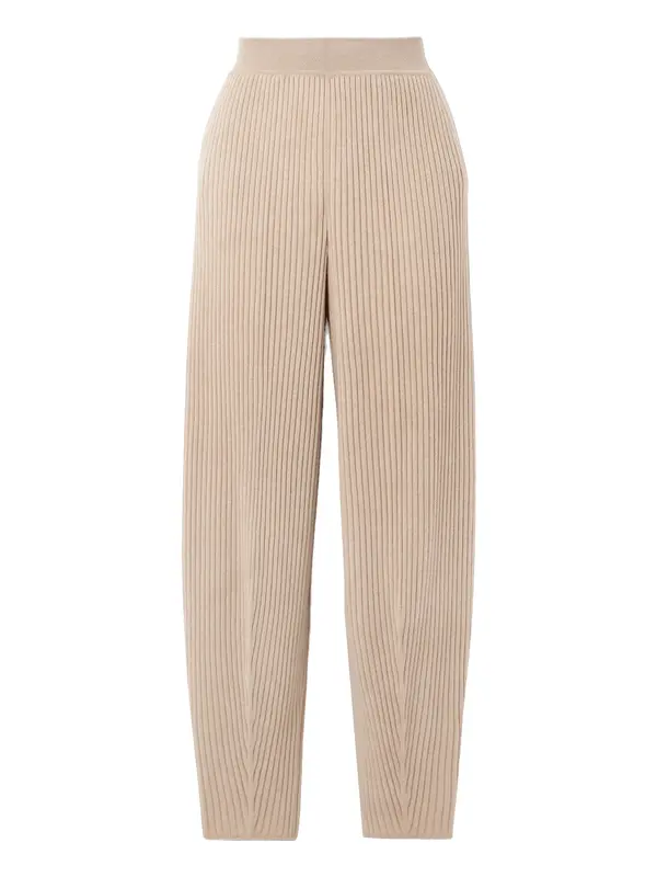 Loro Piana Ribbed Cashmere Tapered Pants - Neutrals