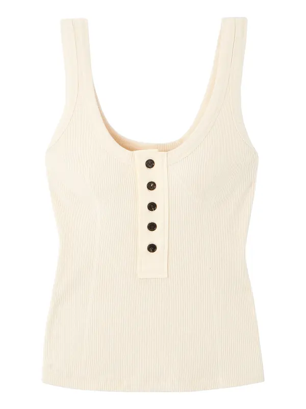 Bottega Veneta Button-embellished Ribbed Tank Top - Ivory