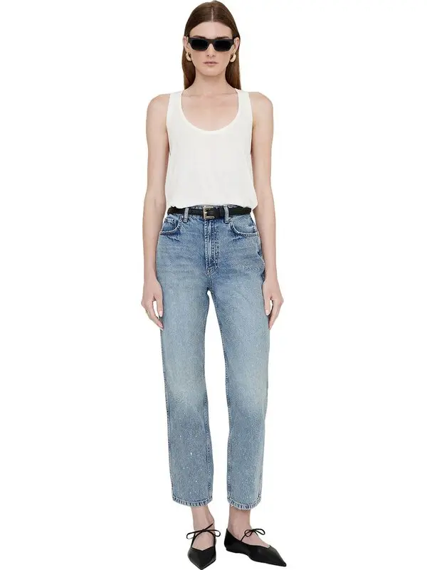 ANINE BING Vin Straight Cropped Jeans - Paint Pacific Blue