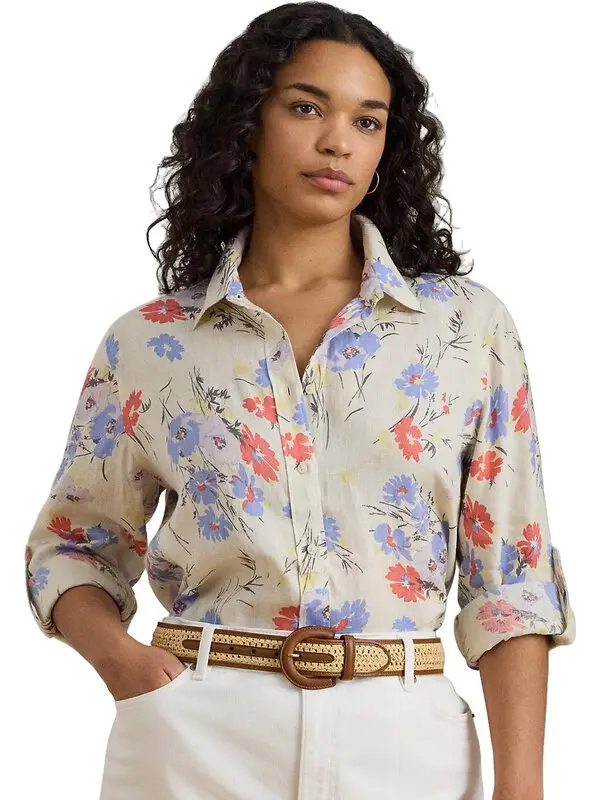 Ralph Lauren Relaxed Fit Floral Linen Shirt - Cream Multi