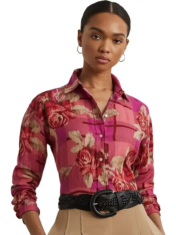 Ralph Lauren Floral Linen Button-down Shirt - Red/pink/multi