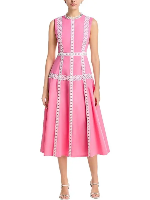 Misook Contrast Trim Midi Dress - Parfait Pink/white