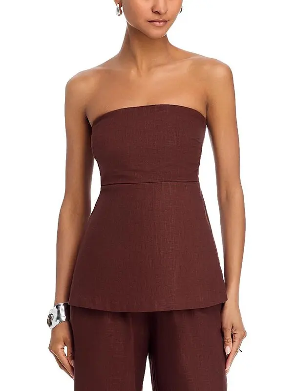 LUCY PARIS Smocked Strapless Top - Brown