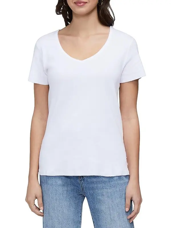 Three Dots Cotton V-neck Tee - White