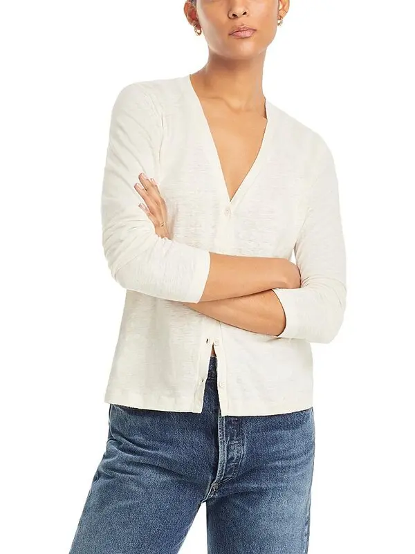 Majestic Filatures Stretch Linen V-neck Cardigan - Cream