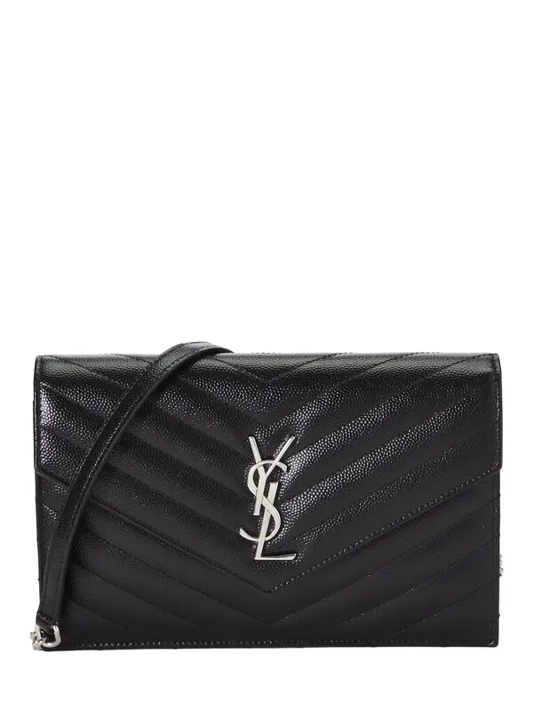 Saint Laurent Grained Calfskin Envelope Wallet On Chain - Black