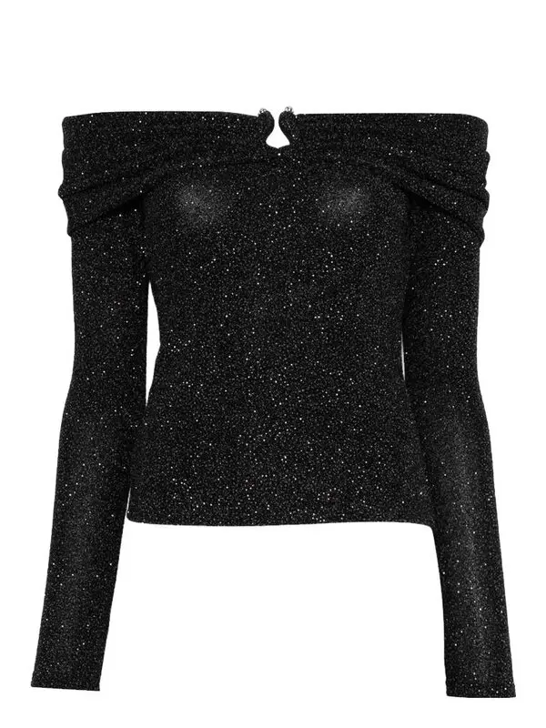 Ba&sh Gathered Detail Long Sleeve Off-shoulder Top - Black