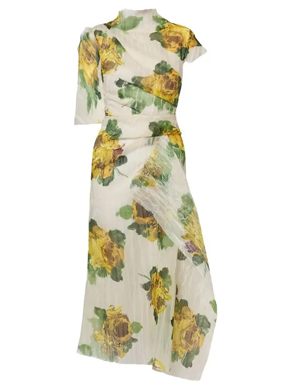 Erdem Floral Crushed Organza Midi Dress - Yellow