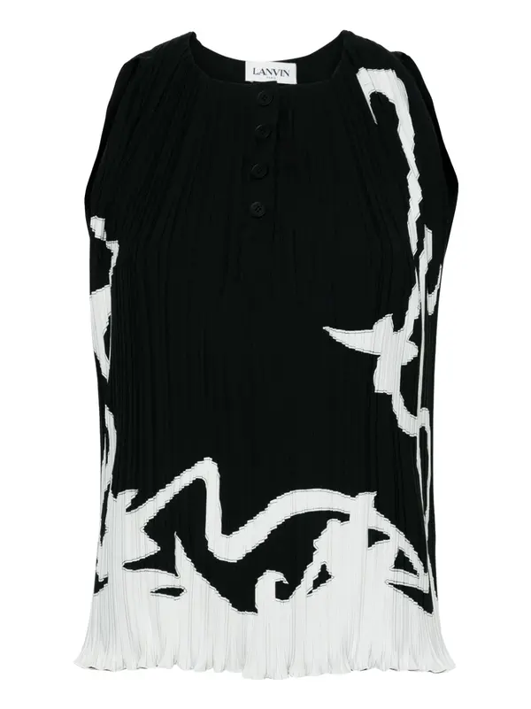 LANVIN Abstract-print Pleated Blouse - Black
