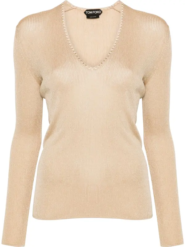 TOM FORD Ribbed V-neck Jumper - Neutrals