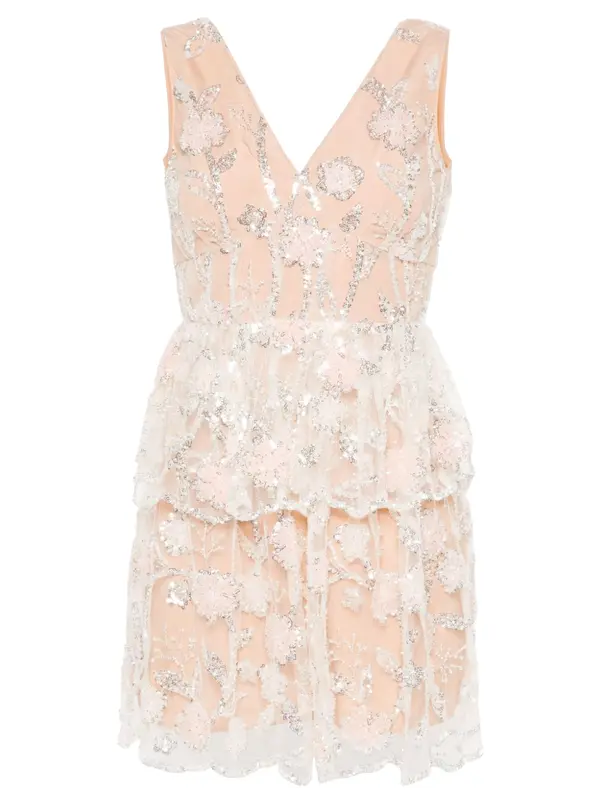 SELF-PORTRAIT Sequined Lace Mini Dress - Neutrals