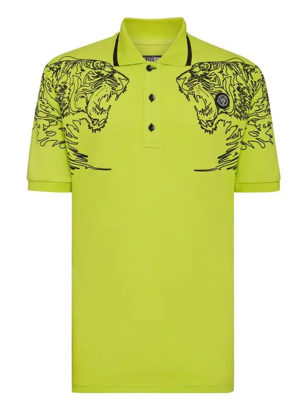 PLEIN SPORT Tiger-print Cotton Polo Shirt - Yellow