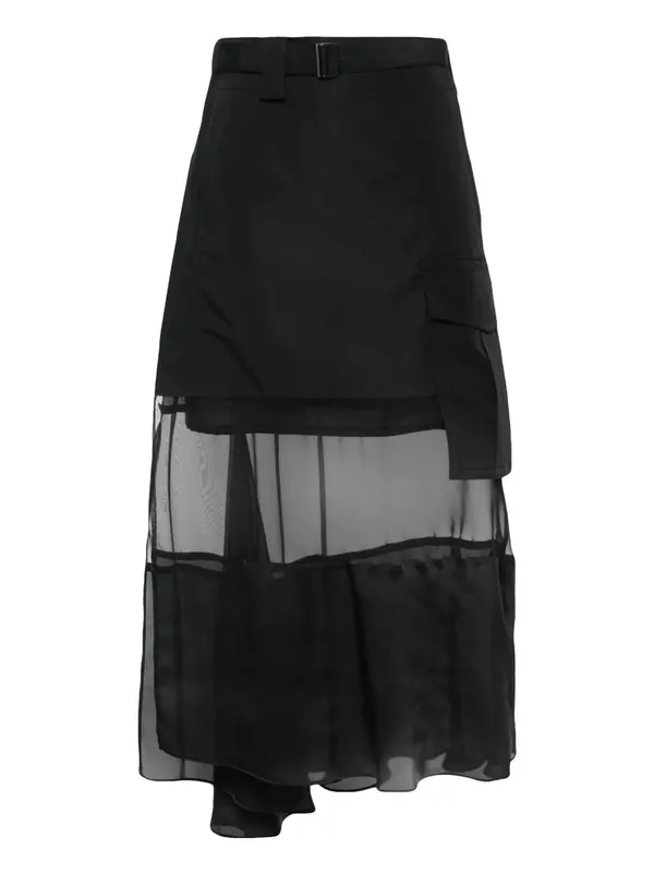 Sacai Asymmetric Panelled Midi Skirt - Black