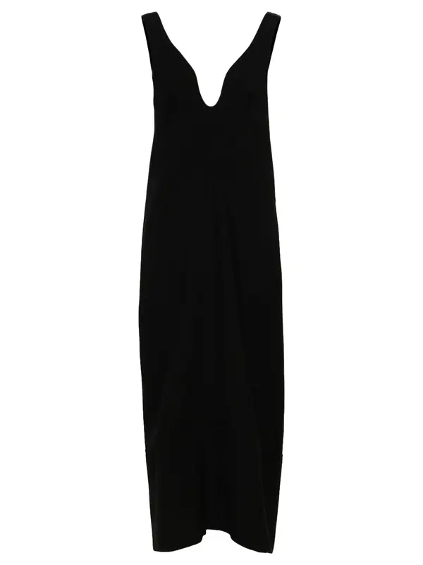 JIL SANDER U-neck Wool Maxi Dress - Black