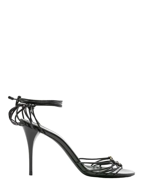 Saint Laurent Babylone Cassandre-plaque Leather Sandals - Black