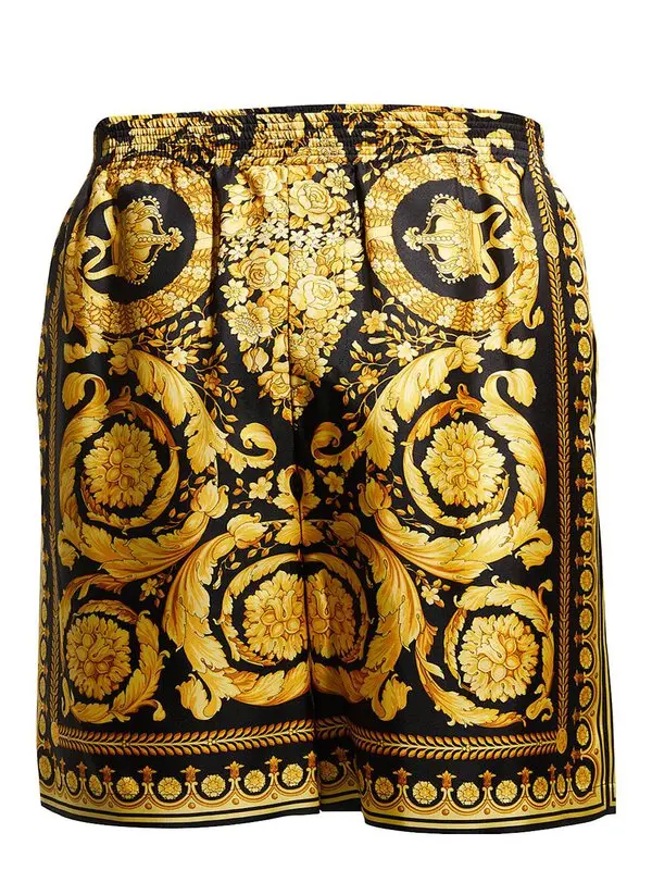 Versace Barocco Print Silk Shorts - Black/gold