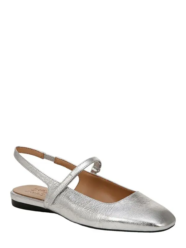 Naturalizer Connie Slingback Mary Jane Flat - Silver Leather
