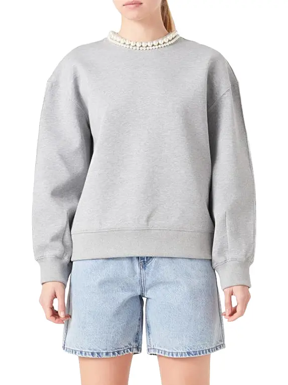 GREY LAB Imitation Pearl Embellished Crewneck Sweatshirt - Grey