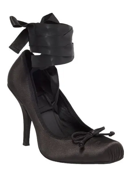 Jeffrey Campbell Nympha Ankle Wrap Pumps - Black Satin