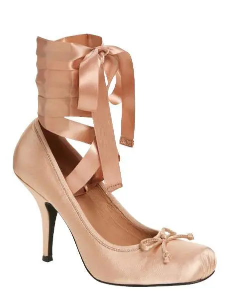 Jeffrey Campbell Nympha Ankle Wrap Pumps - Natural Satin