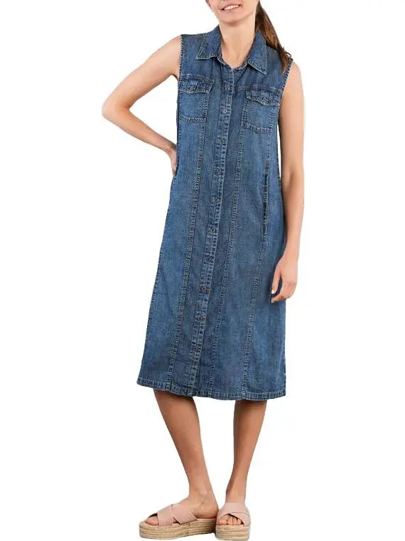 WASH LAB DENIM Seamed Sleeveless Midi Shirt Dress - Denim Steel