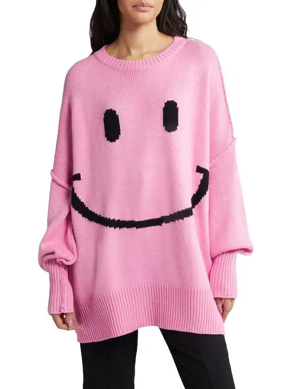 DRESSED IN LALA Smile Seratonin Oversize Sweater - Pink