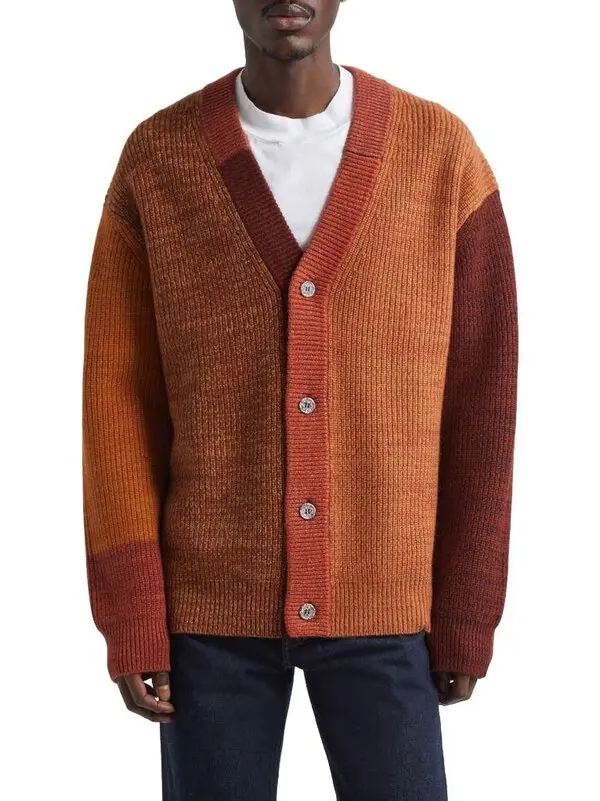 WASTE YARN PROJECT Patti Colorblock Wool-blend Cardigan - Tonal Brown