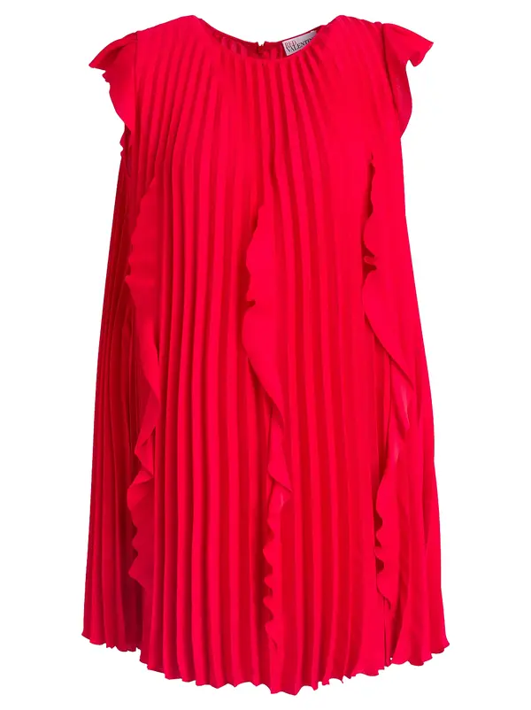 Red Valentino Pleated Ruffled Crepe De Chine Mini Dress - Red