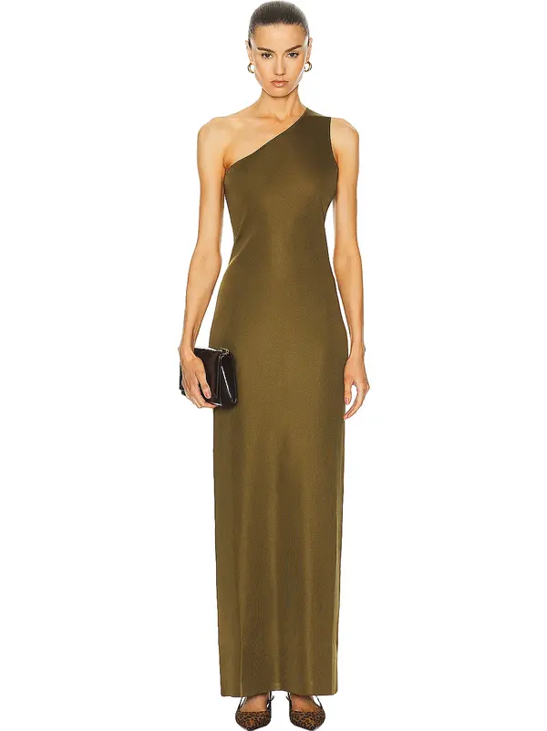 Saint Laurent One Shoulder Maxi Dress - Vert Mousse