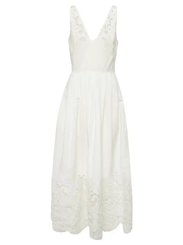 Valentino Garavani Broderie Anglaise Cotton Midi Dress - White
