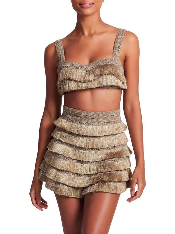 PatBO Metallic Fringe Bralette - Gold