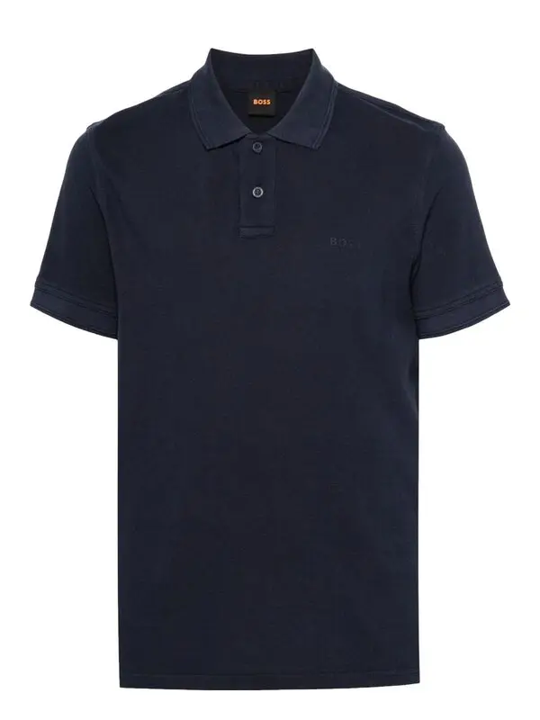 BOSS Logo-rubberised Cotton Polo Shirt - Blue