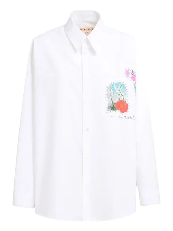 Marni Floral-appliqué Cotton Shirt - White
