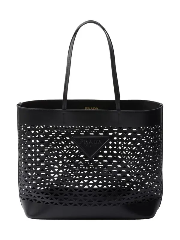 Prada Logo-perforated Tote Bag - Black