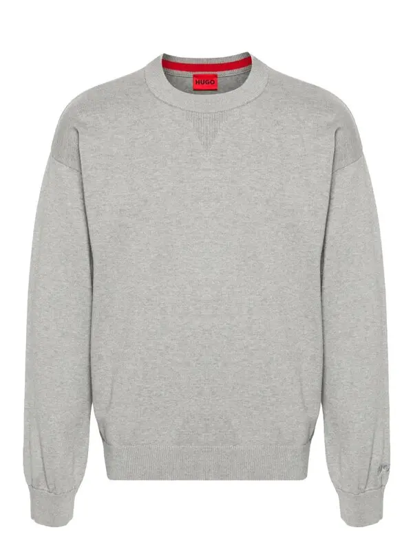 Hugo Logo-embroidered Cotton Jumper - Grey