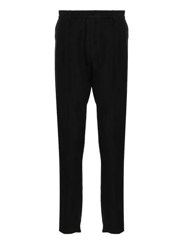 Emporio Armani Mid-rise Tapered Linen Trousers - Black