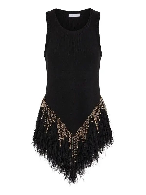 Rabanne Beaded Linen Top - Black