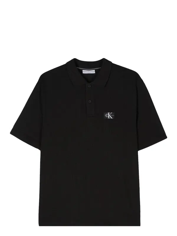 Calvin Klein Logo-patch Check-pattern Polo Shirt - Black
