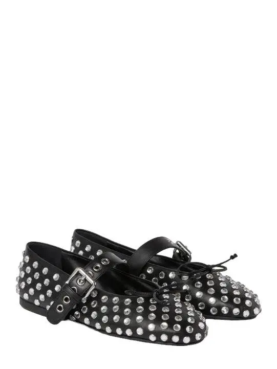 Miu Miu Studded Leather Ballerinas - Black