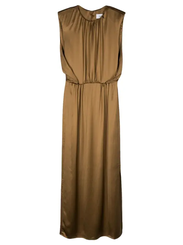 YVES SALOMON Pleat-detail Satin Dress - Brown